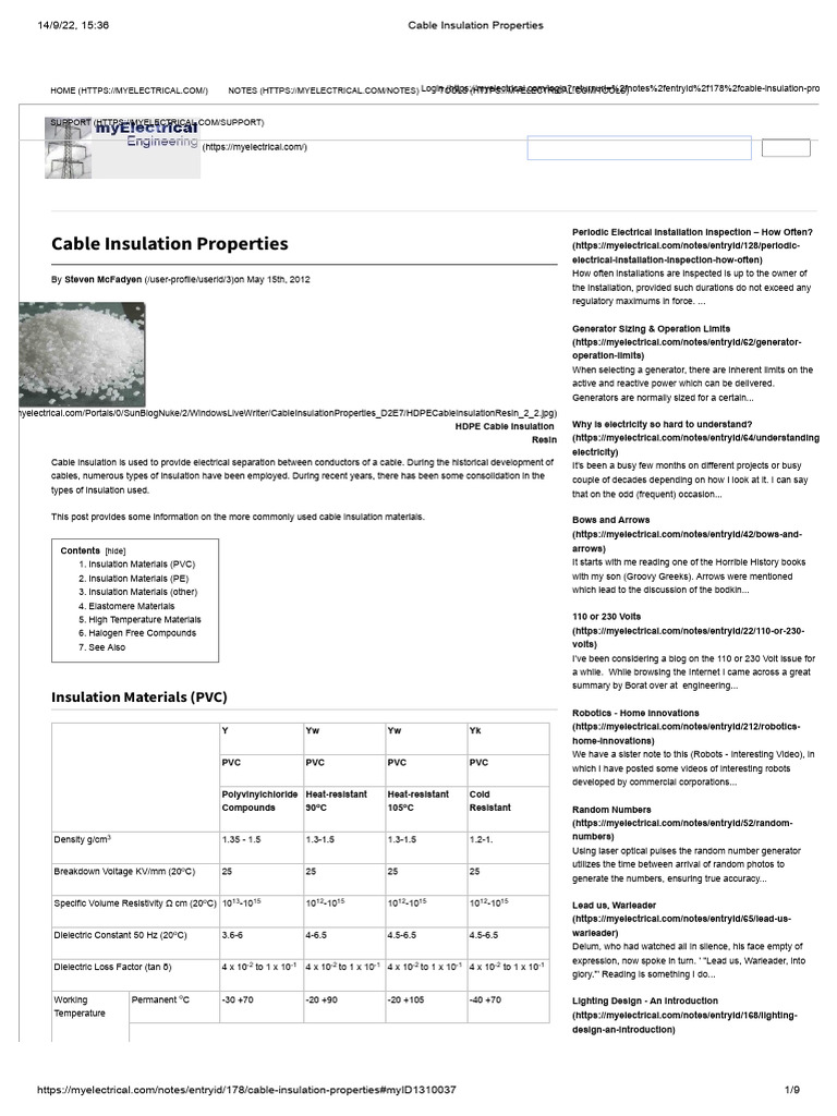 Cable Insulation Guide | PDF | Polyethylene | Insulator (Electricity)