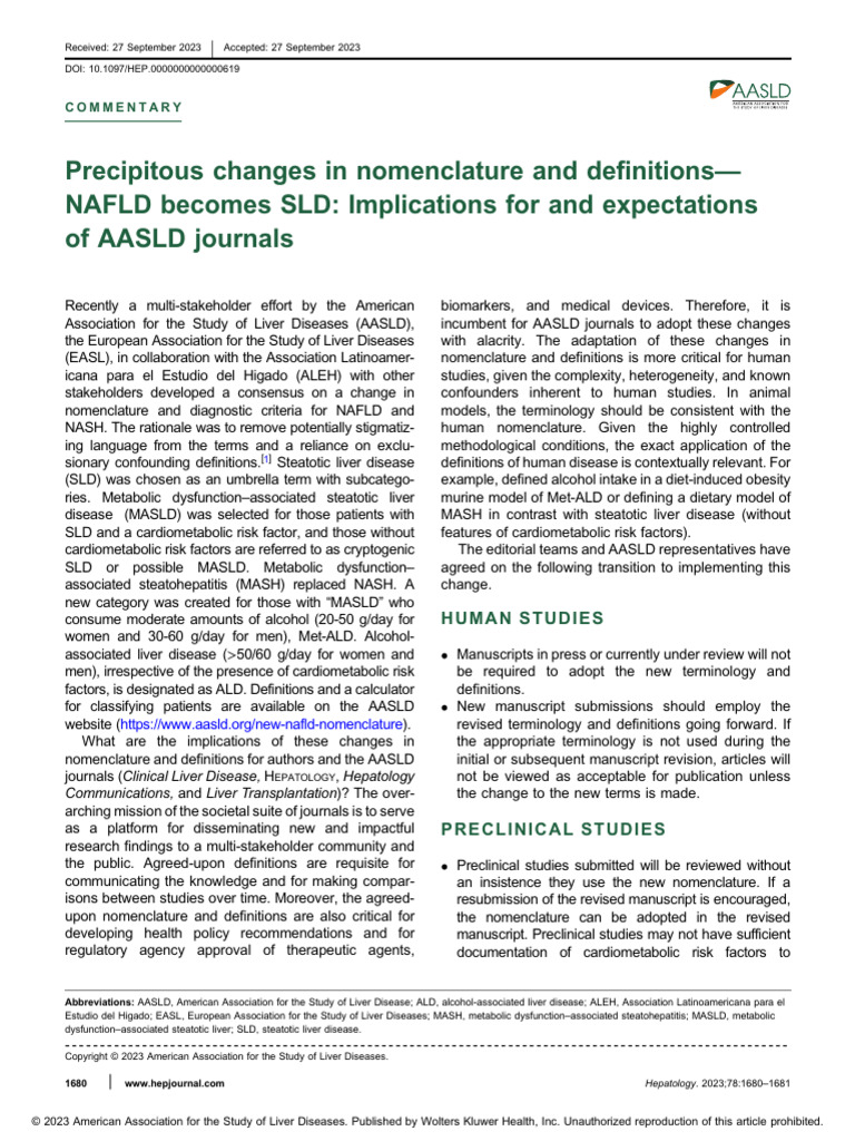 2023 Precipitous Changes in Nomenclature and Definitions. NAFLD Becomes ...