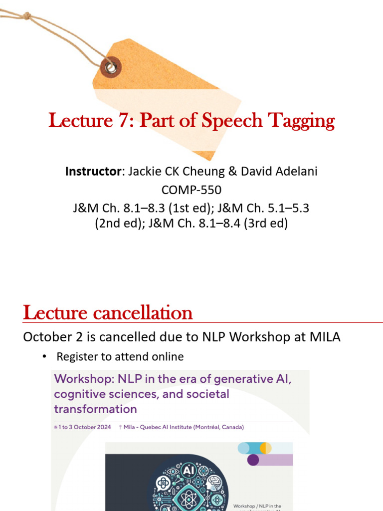 lecture7-pos-tagging | PDF | Part Of Speech | Verb