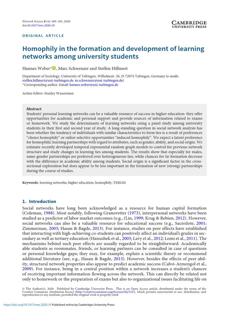 Homophily in The Formation and Development of Learning Networks Among ...