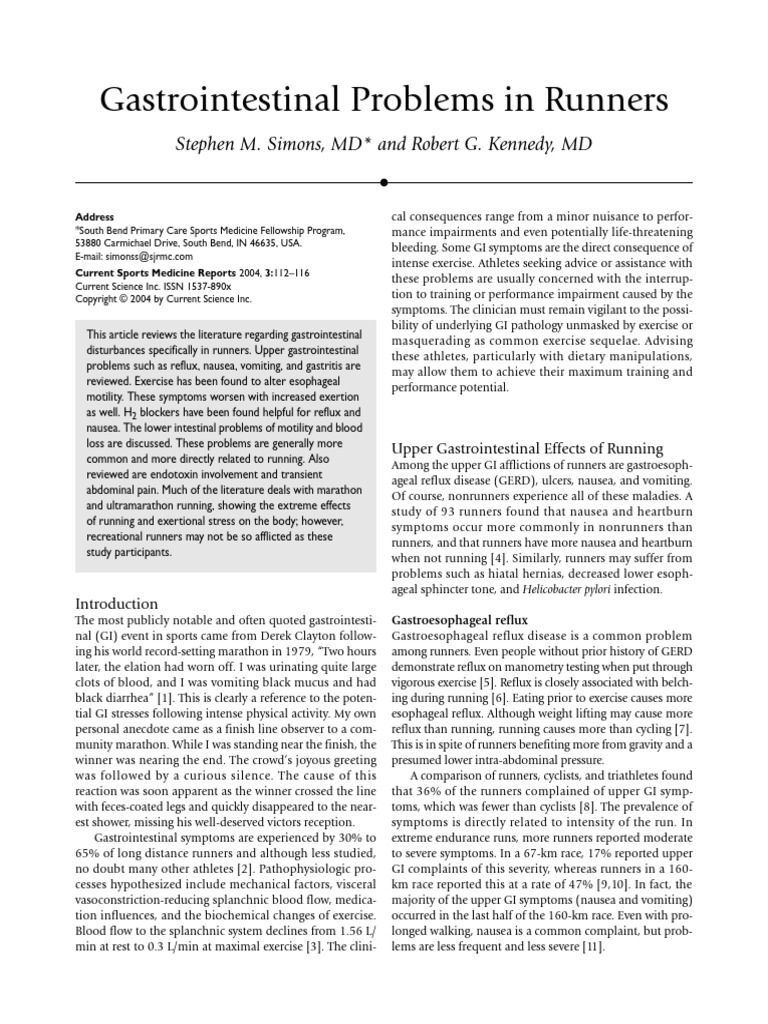 Gastrointestinal Problems in Runners.11 | PDF | Gastroesophageal Reflux ...