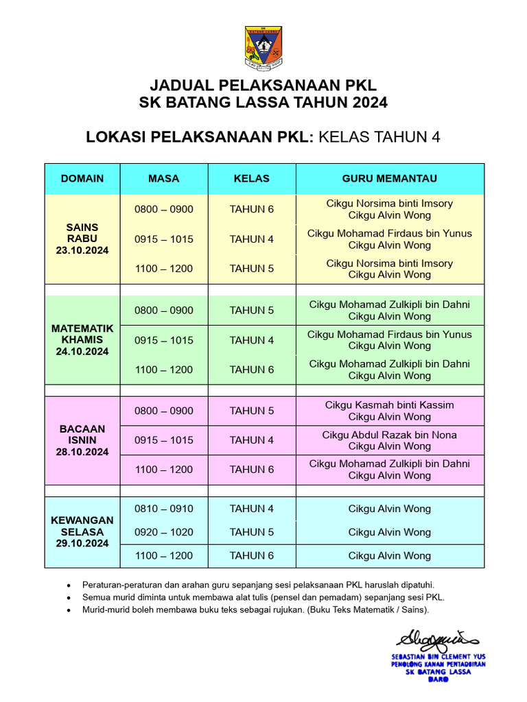 Jadual Pelaksanaan PKL 2024 | PDF