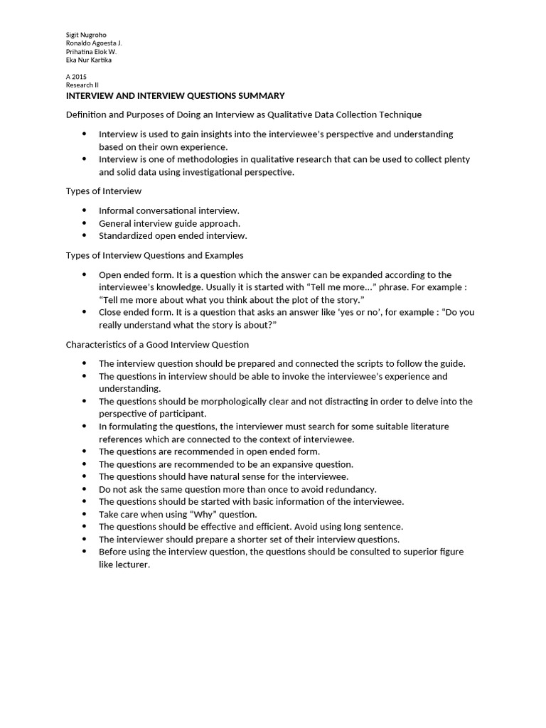 Qualitative Interview Techniques | PDF | Interview | Qualitative Research
