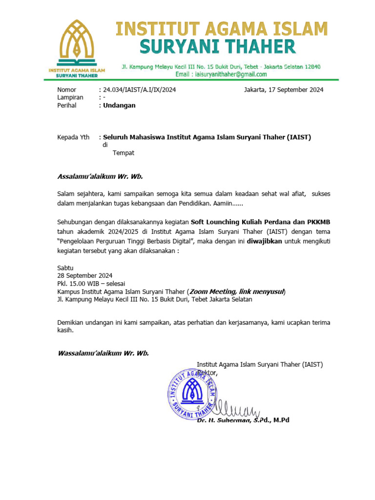 Undangan Soft Launching IAIST 2024/2025 | PDF