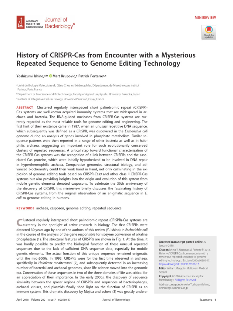 History of CRISPR-Cas From Encounter With A Mysterious Repeated ...