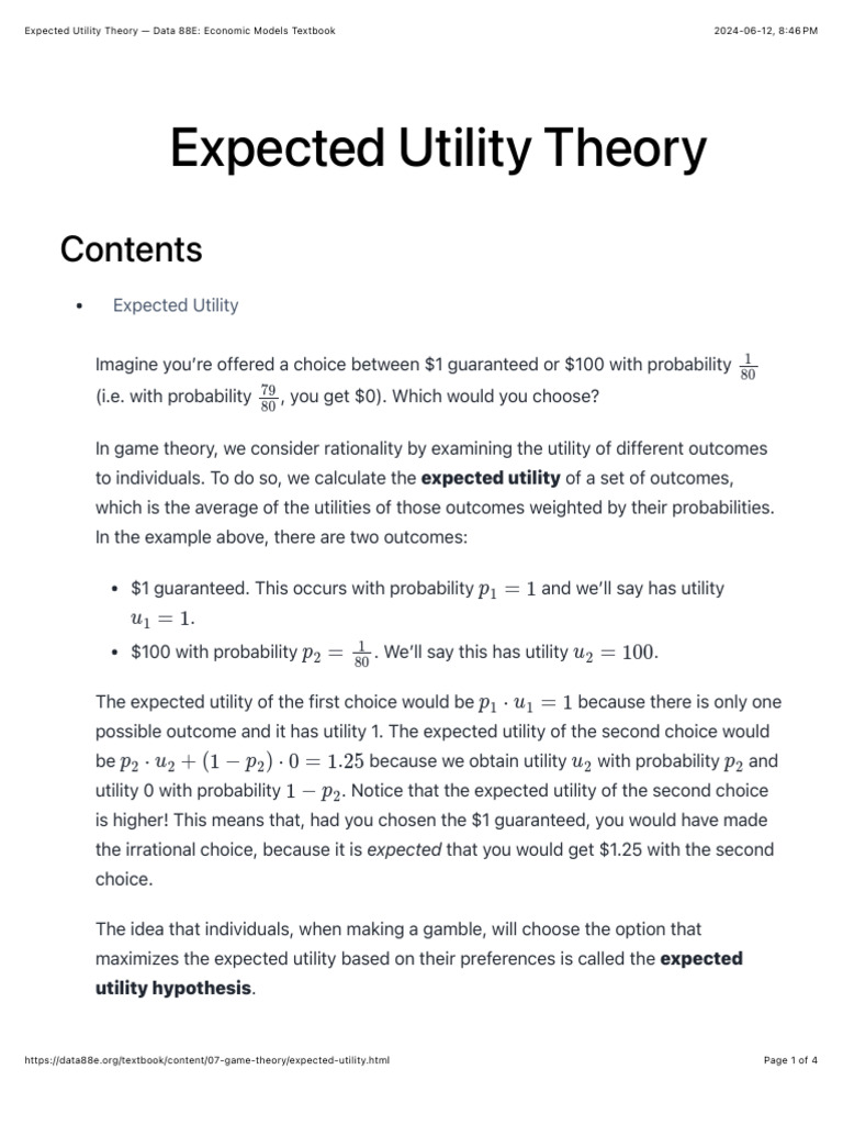 Expected Utility Theory - Data 88E: Economic Models Textbook | PDF | Utility | Applied Mathematics