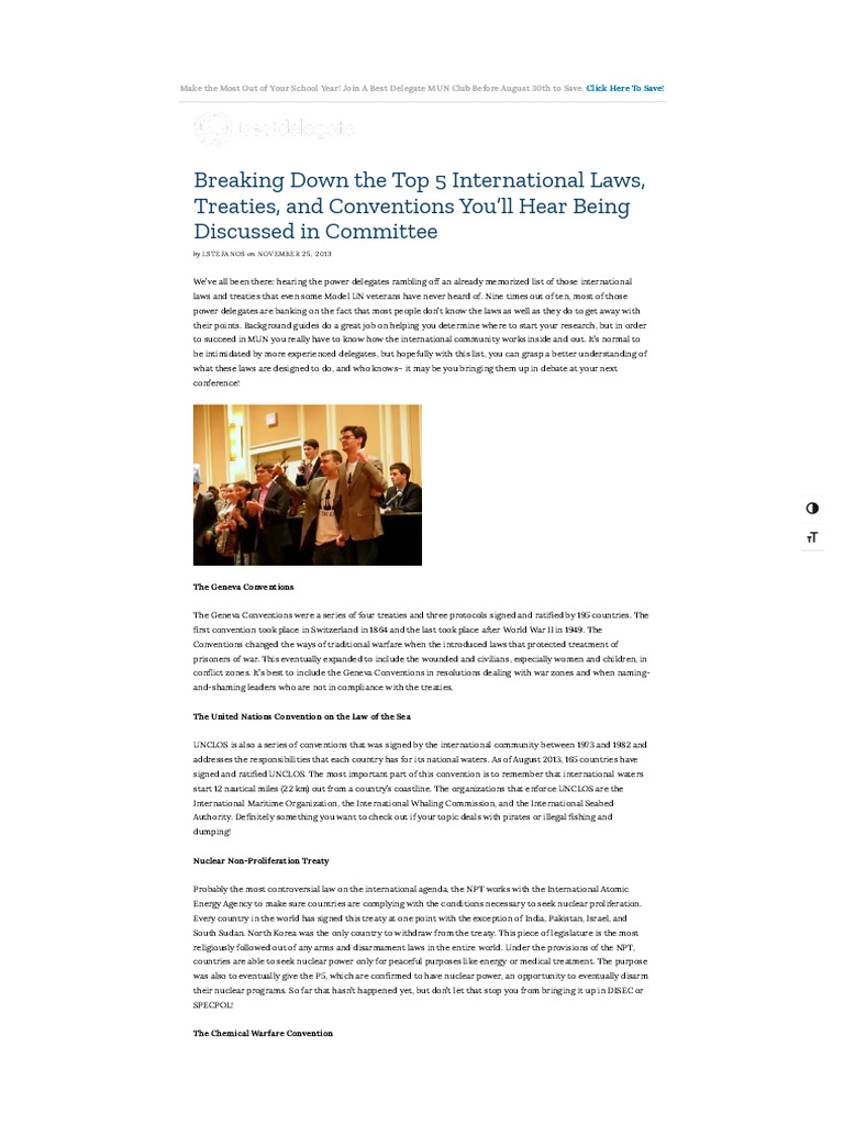 MUN Guide: Key International Laws | PDF | Treaty On The Non ...