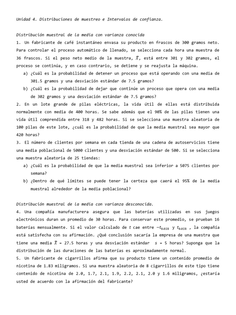 Ejercicios Tema 4 Proba | PDF | Media | Intervalo de confianza