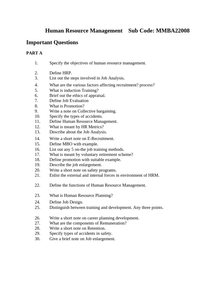 Human Resource Management Important Questions | PDF | Human Resource ...