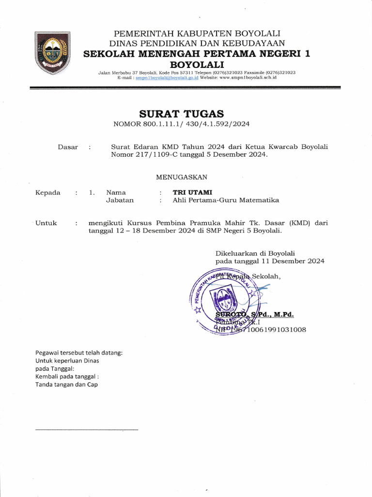 Surat Tugas Mbak UUT KMD | PDF