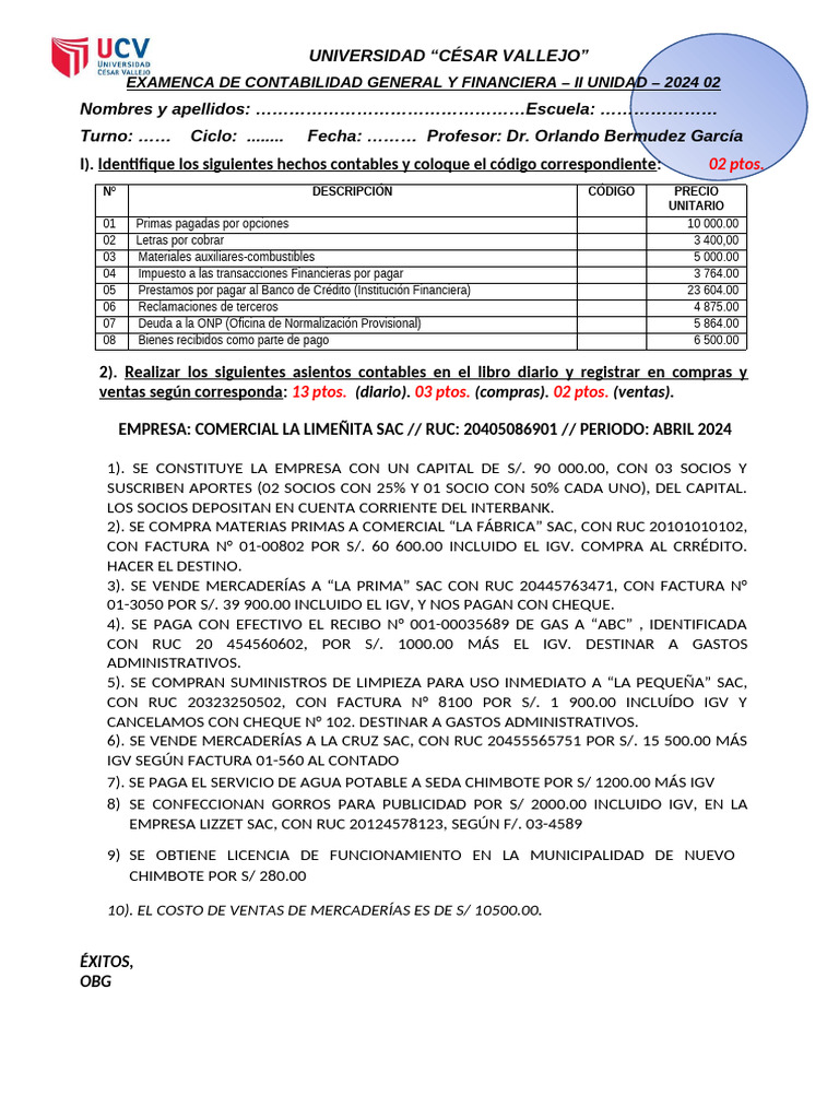 Examen 01 | PDF | Contabilidad | Servicios financieros