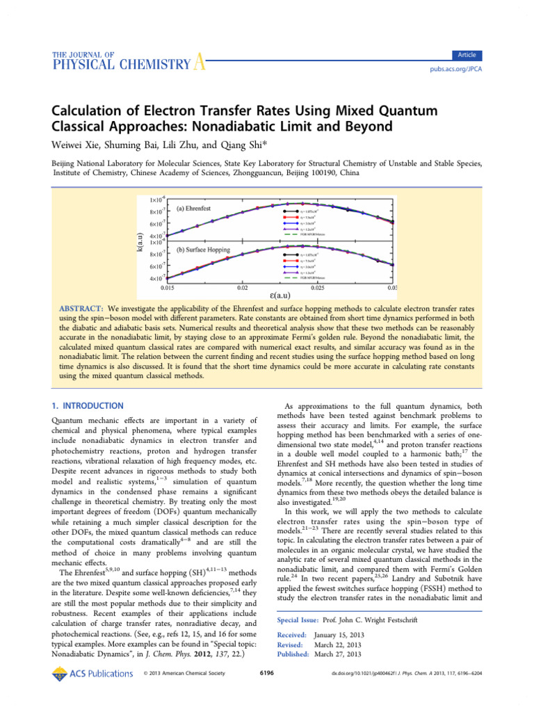 Xie Et Al 2013 Calculation of Electron Transfer Rates Using Mixed ...