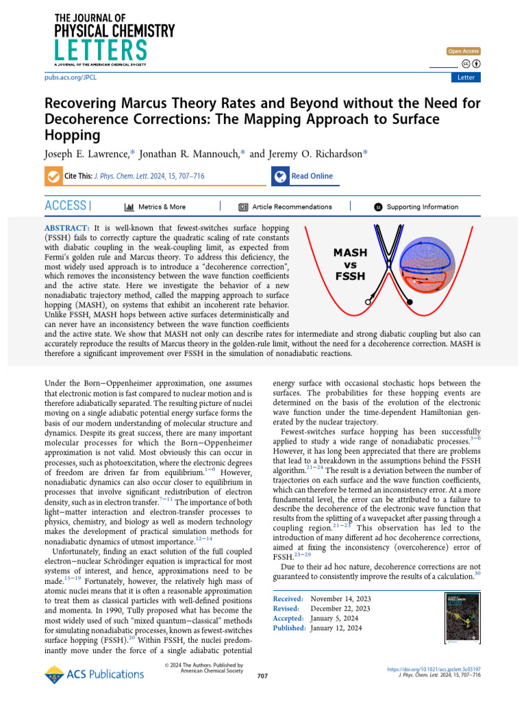 Lawrence Et Al 2024 Recovering Marcus Theory Rates and Beyond Without ...