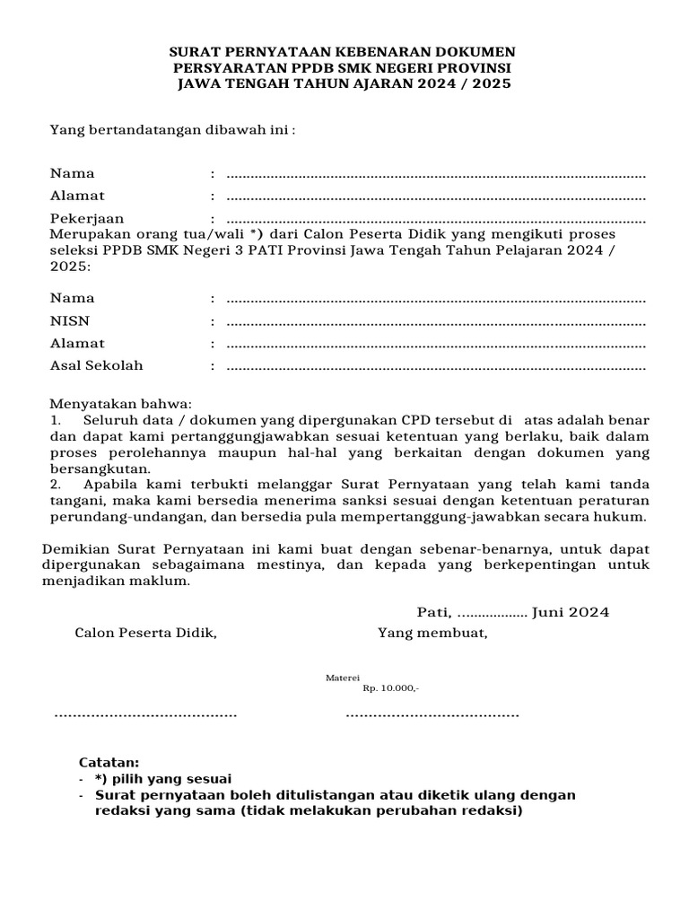 Contoh Pakta Integritas _ Surat Pernyataan Kebenaran Dokumen ... Contoh Pakta Integritas _ Surat Pernyataan Kebenaran Dokumen ...