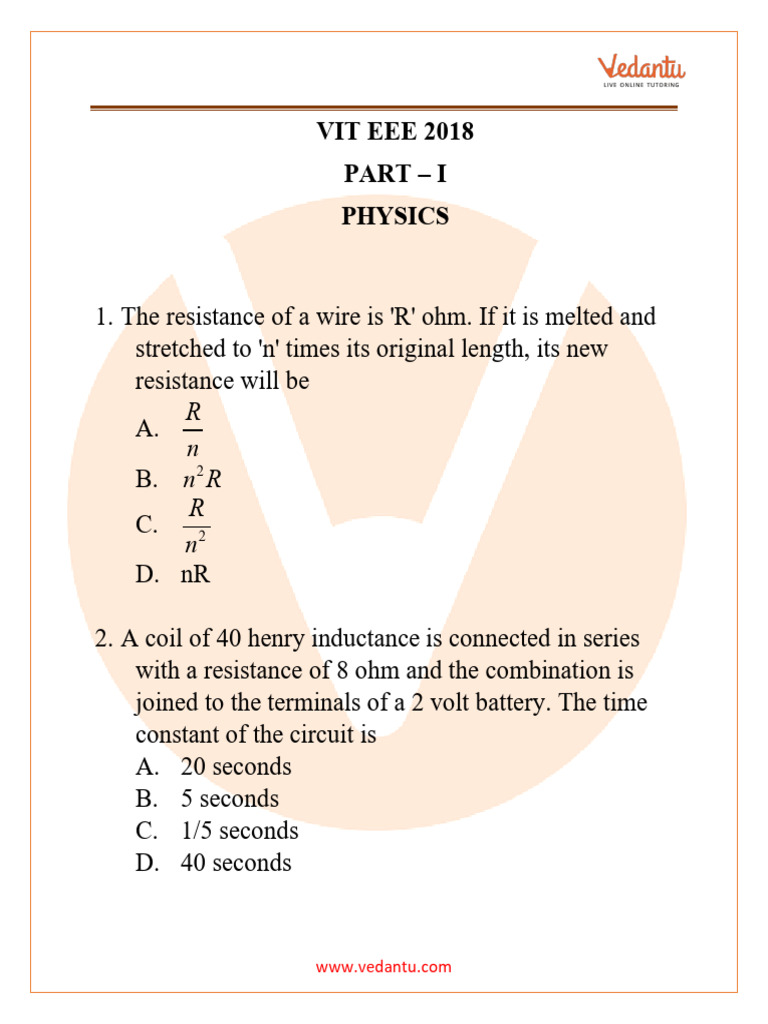 VITEEE 2018 PHYSICS | PDF | Inductor | Inductance