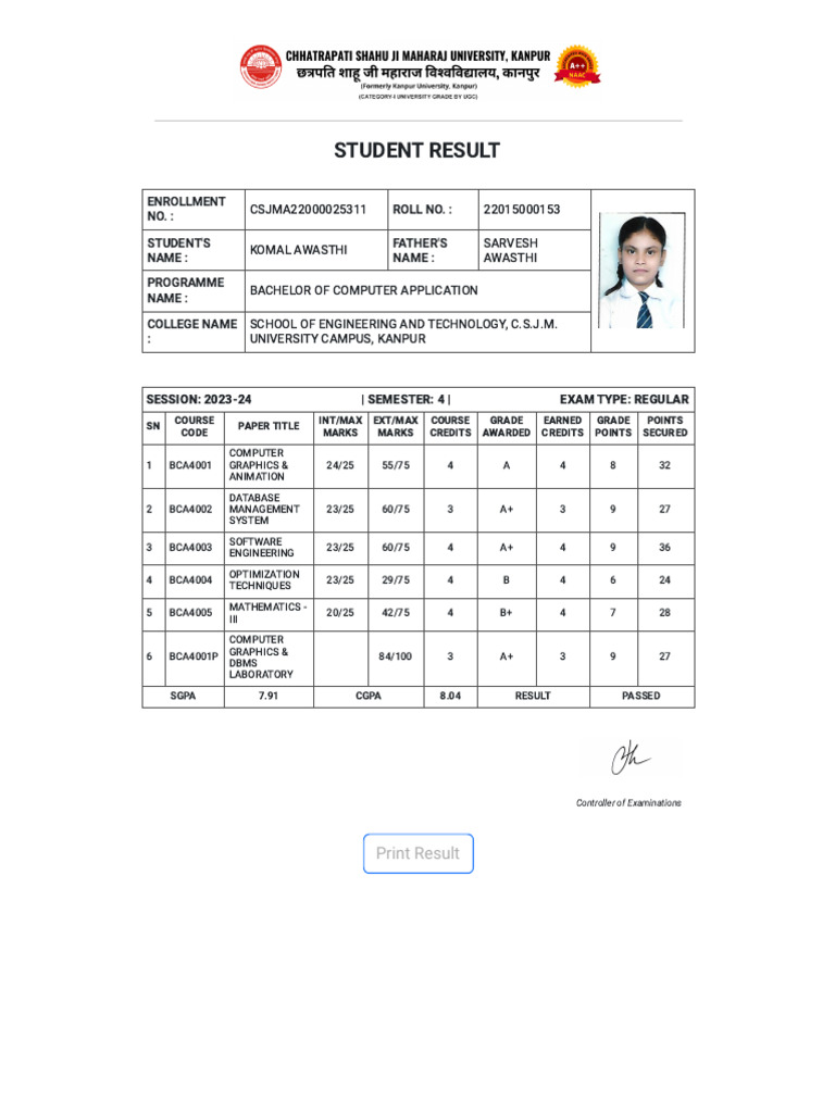 Result 4th Sem | PDF