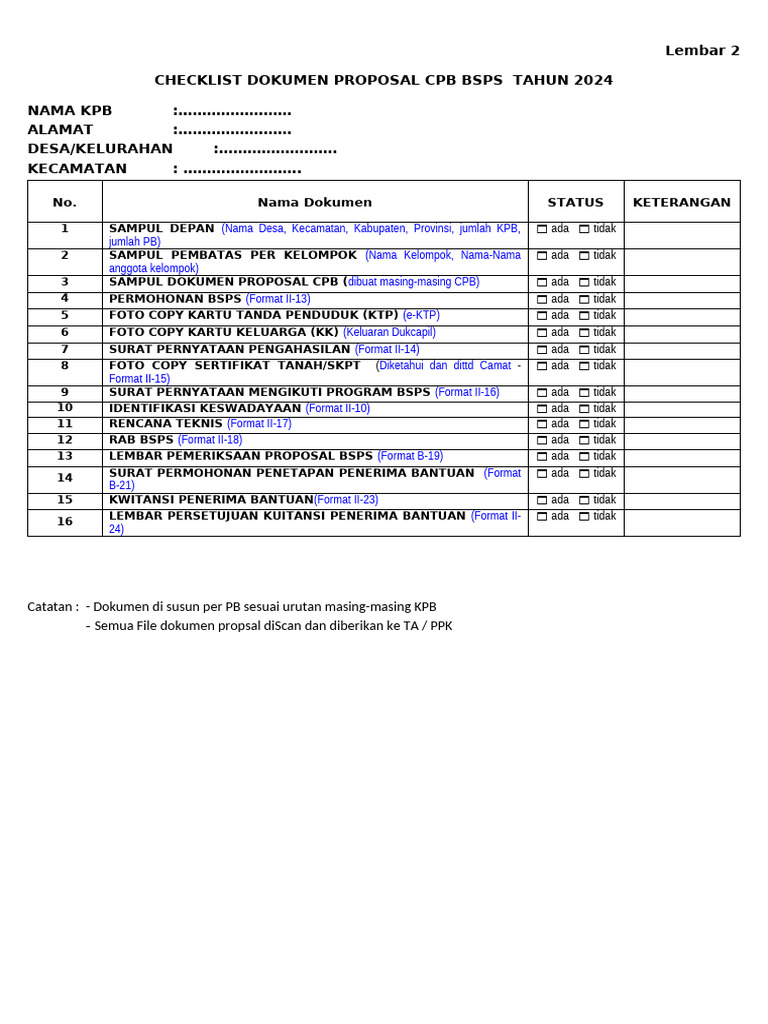 2. Chek List Dokumen Proposal 2024 | PDF