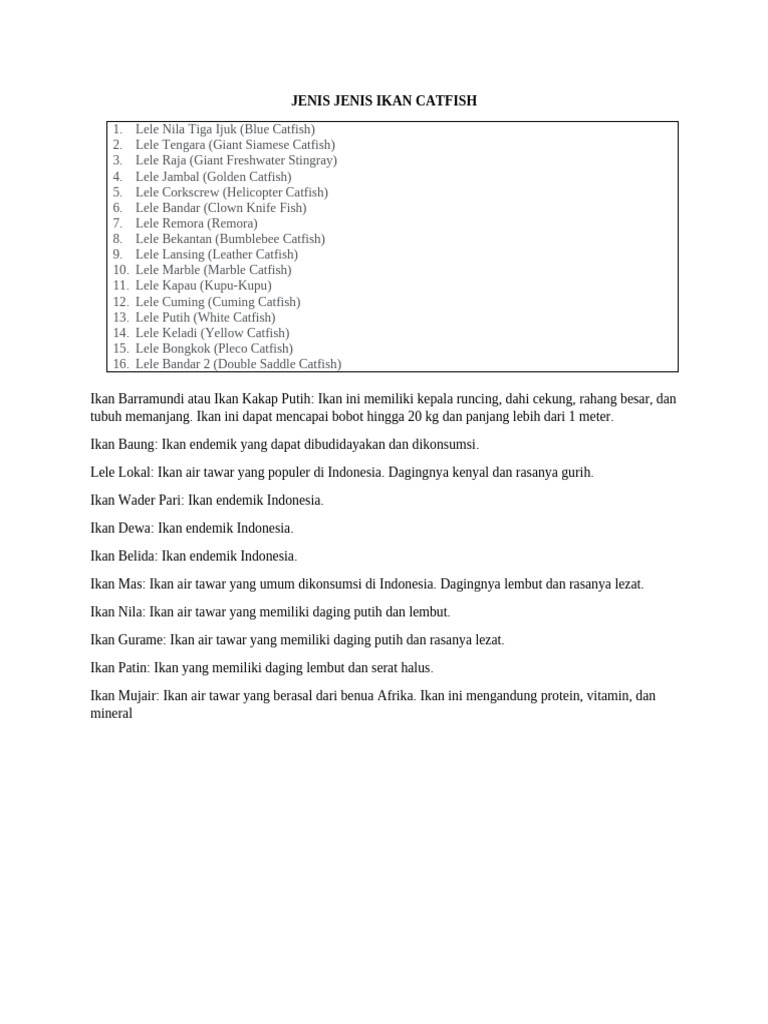 Jenis Jenis Ikan Catfish | PDF