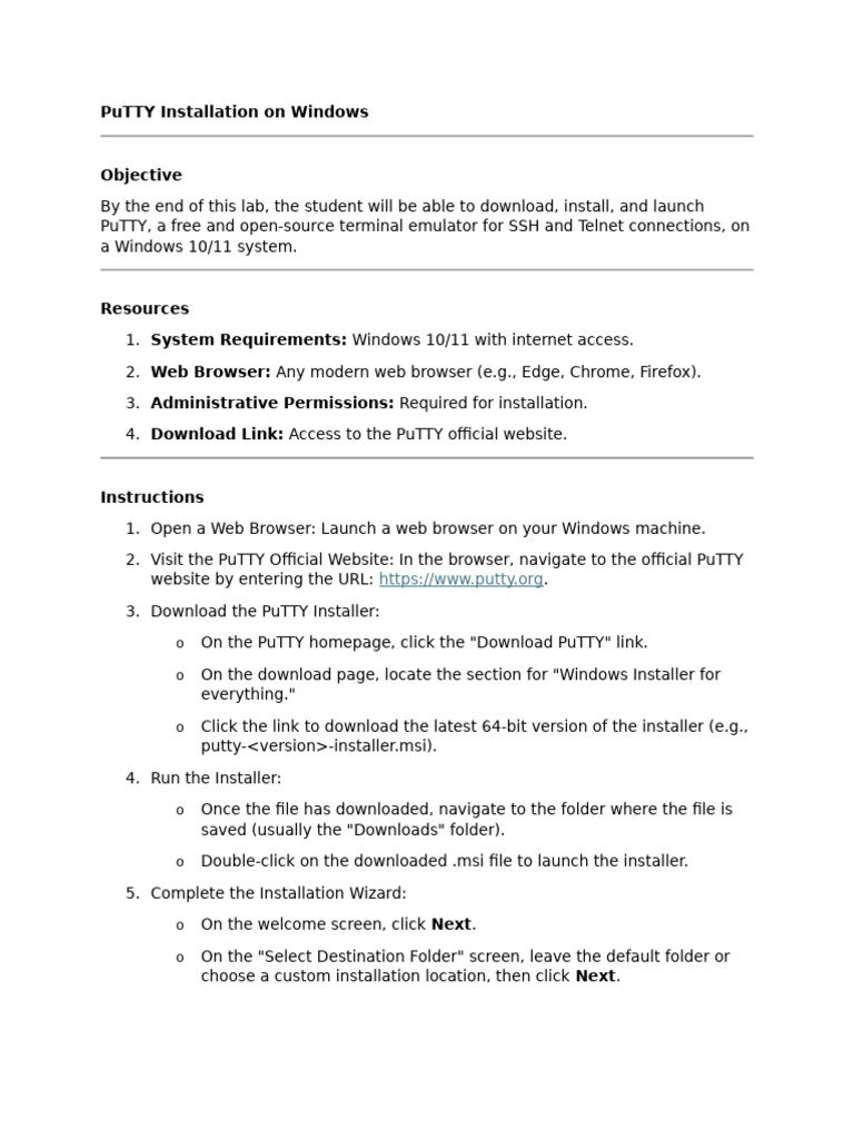 1 Module 3 PuTTY Installation On Windows | PDF | Microsoft Windows | Installation (Computer ...