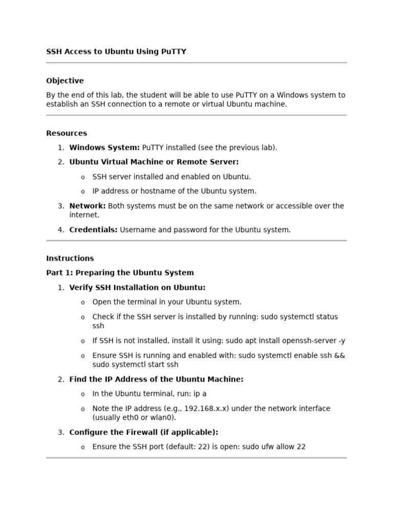 2 Module 3 SSH Access To Ubuntu Using PuTTY | PDF | Secure Shell | Sudo