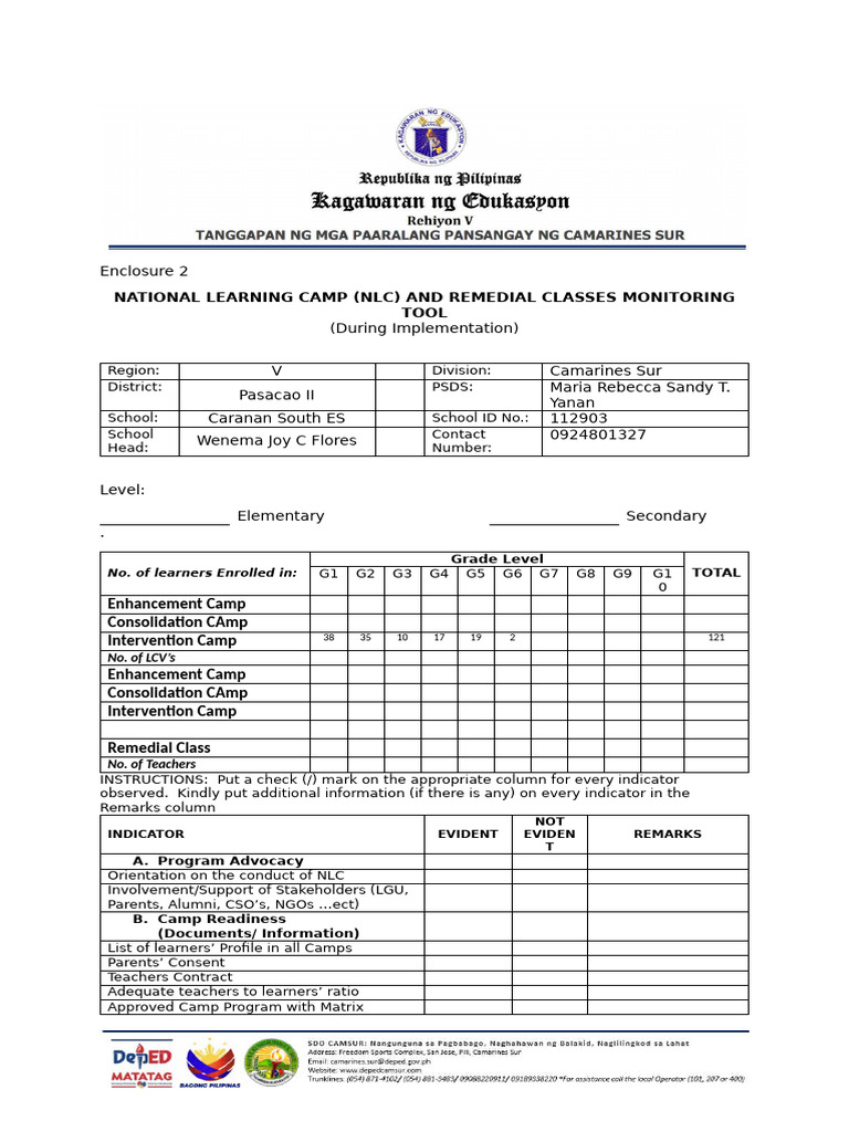 Enclosure 2 2024 NLC Monitoring Tool 1 | PDF | Learning ...