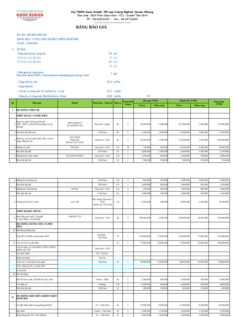 QK - Thietbi Ho Boi - Khang Thong - Bluc - 25032022 - AP Sent | PDF