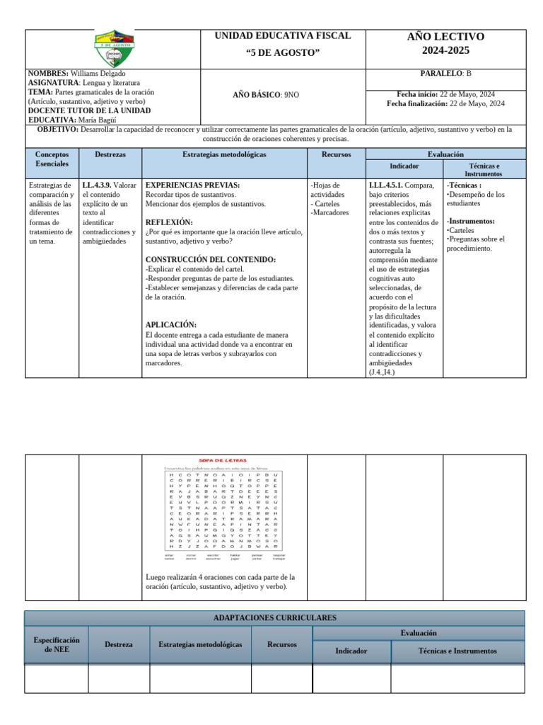 Partes Gramaticales de la Oración | PDF | Sustantivo | Verbo