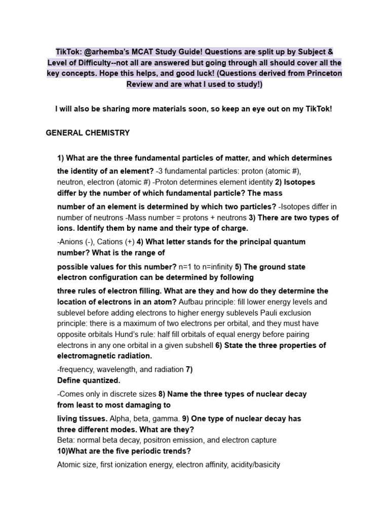 TikTok MCAT Study Guide | PDF | Buffer Solution | Ph