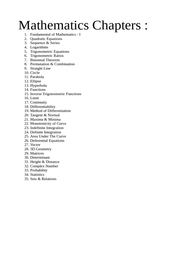 Comprehensive Mathematics Topics Guide | PDF