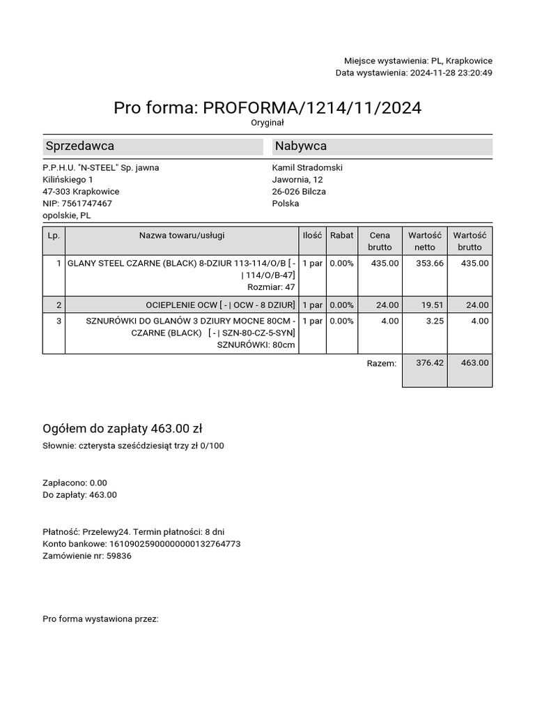 Proforma 1214 11 2024 | PDF