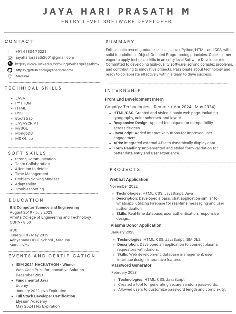 Jaya Hari Prasath Developer | PDF | Java Script | World Wide Web