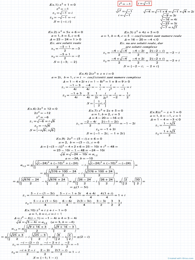 Exemple Rezolvate. Ecuatii de Gradul II in Multimea C | PDF