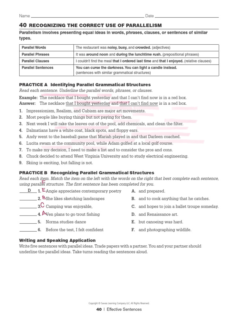 Faulty Coordination and Parallelism Worksheet | PDF | Sentence ...