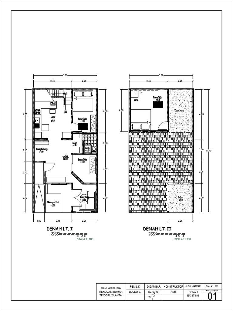 Denah Existing Gambar Kerja Renovasi Rumah Tinggal 2 Lantai Pemilik Digambar Rezky SL Djoko S ...