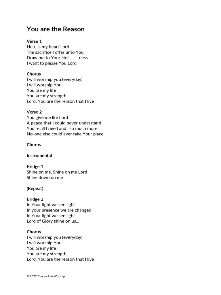 You Are The Reason - Lyrics | PDF