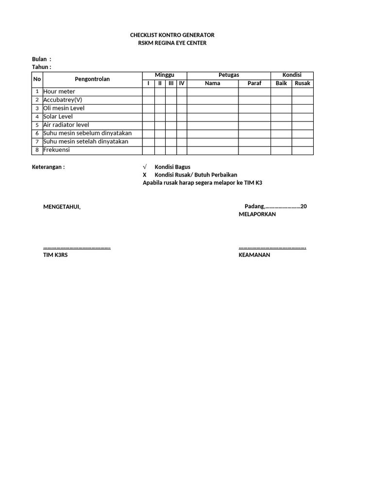 Form Checklist Genset | PDF