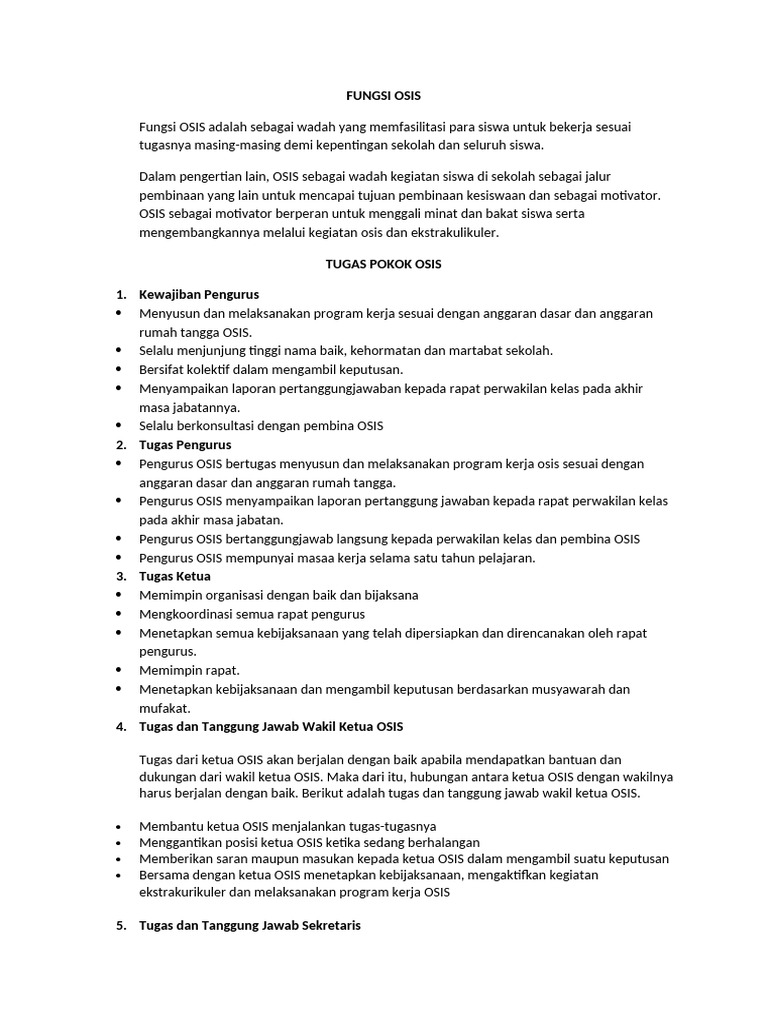 FUNGSI Dan Tugas Pokok OSIS | PDF