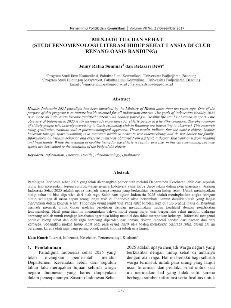 View of MENJADI TUA DAN SEHAT (STUDI FENOMENOLOGI LITERASI HIDUP SEHAT LANSIA DI CLUB RENANG ...