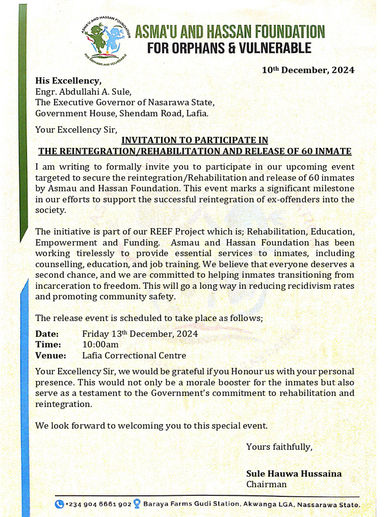 Invitation to Inmate Rehabilitation Event | PDF