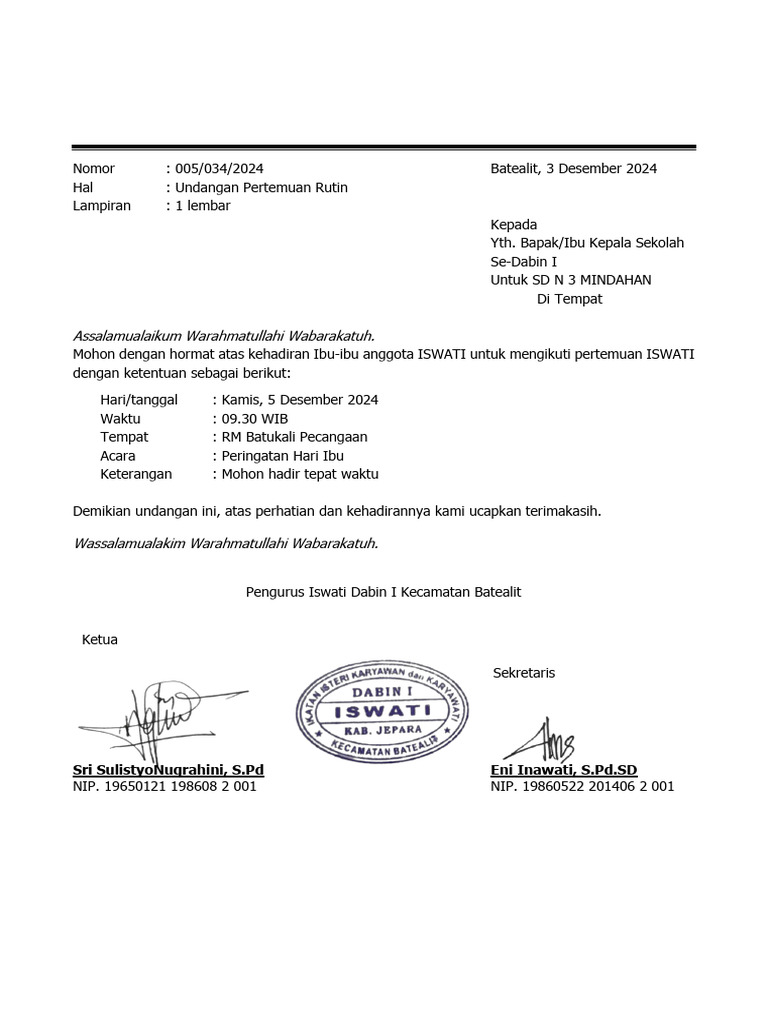 UNDANGAN ANGGOTA ISWATI DESEMBER 2024 | PDF