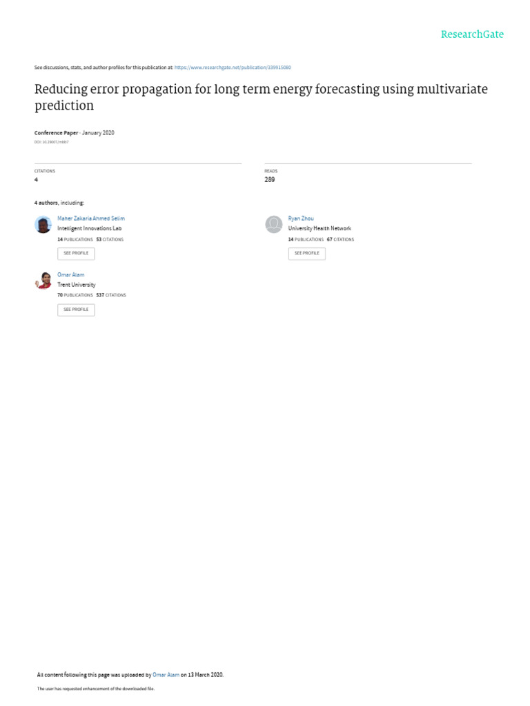 Reducing Error Propagation for Long Term Energy Forecasting Using Multivariate Prediction | PDF ...