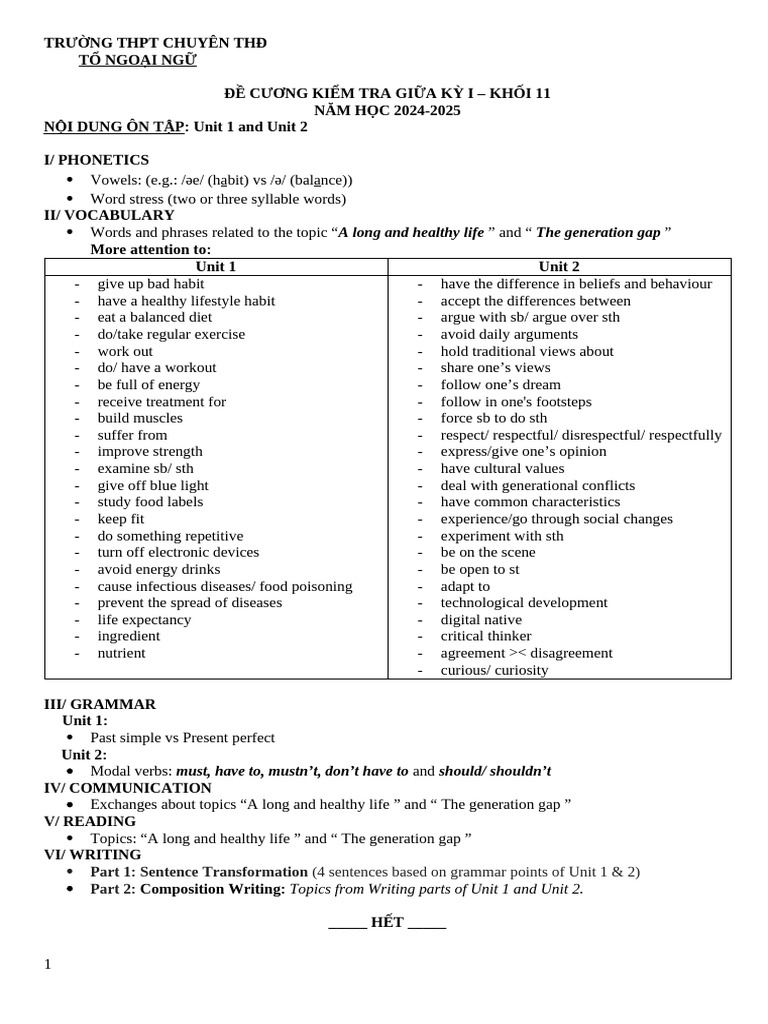 DE CUONG KT GK 1 - K11_2024-2025 | PDF | Linguistics | Phonology