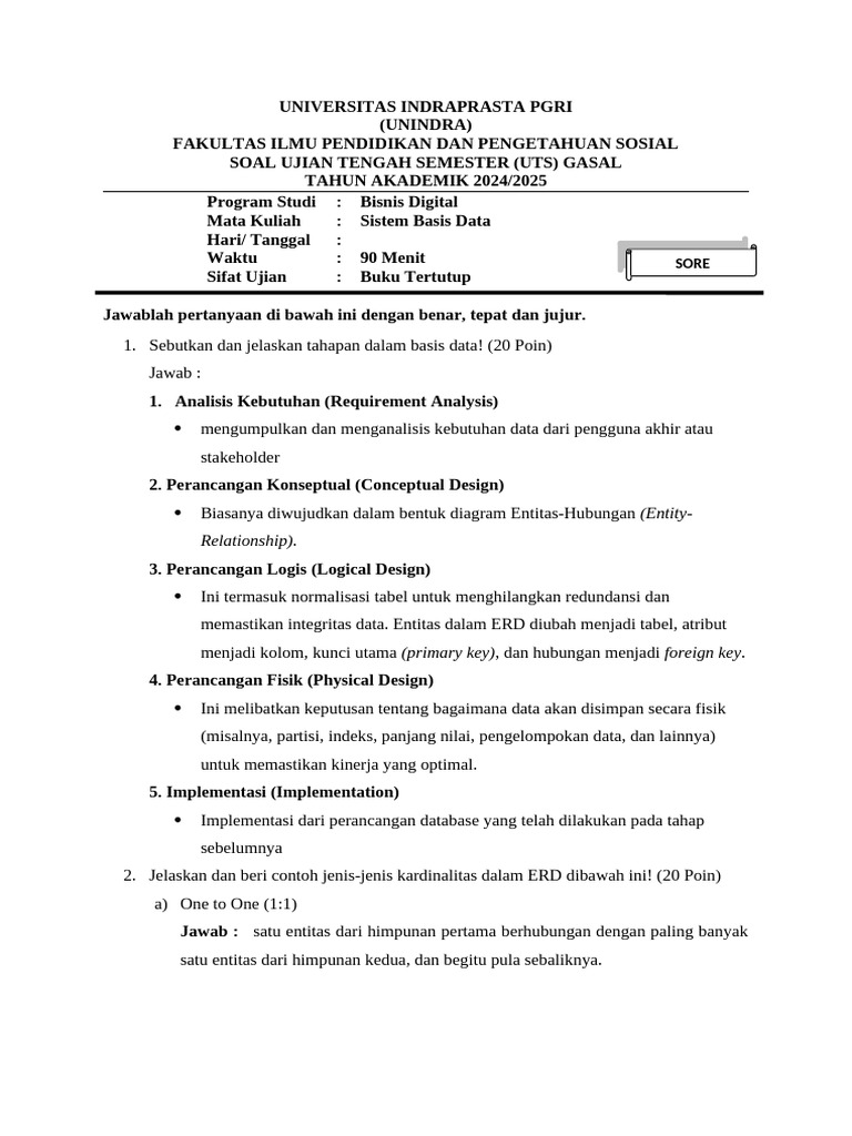 Soal UTS SISTEM BASIS DATA | PDF