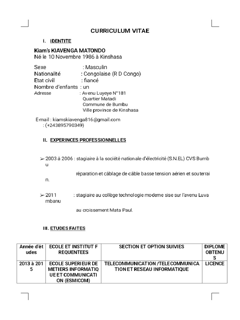 CURRICULUM VITAE Kiavenga News - Phoenix | PDF