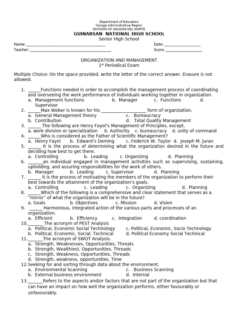 Org.&Mngt 11 Q1 TQ | PDF | Swot Analysis | Strategic Planning Org.&Mngt 11 Q1 TQ | PDF | Swot Analysis | Strategic Planning