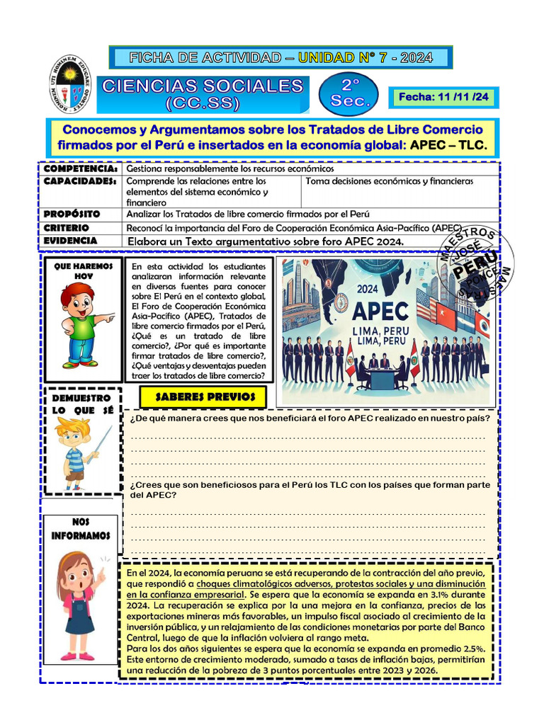 ACTIVIDAD DE CC.SS - UNIDAD N° 7 _ 2° IV Bim. (C.3) (APEC.11-11-24) | PDF