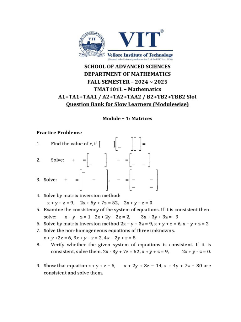 Math Practice for Slow Learners | PDF | Matrix (Mathematics) | Equations