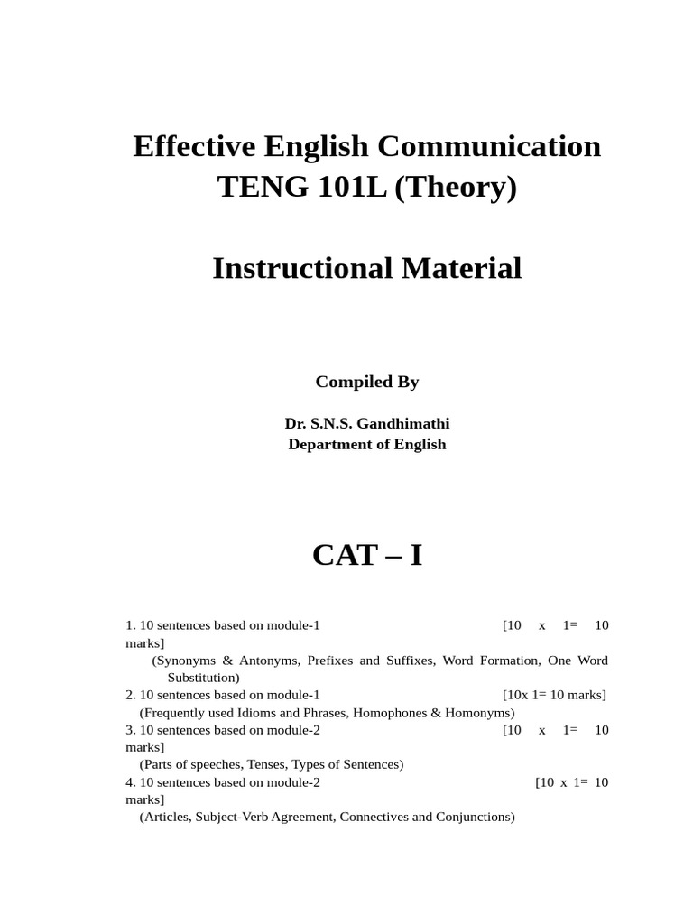 Material for the Course Effective English Communication (TENG 101L) (1 ...