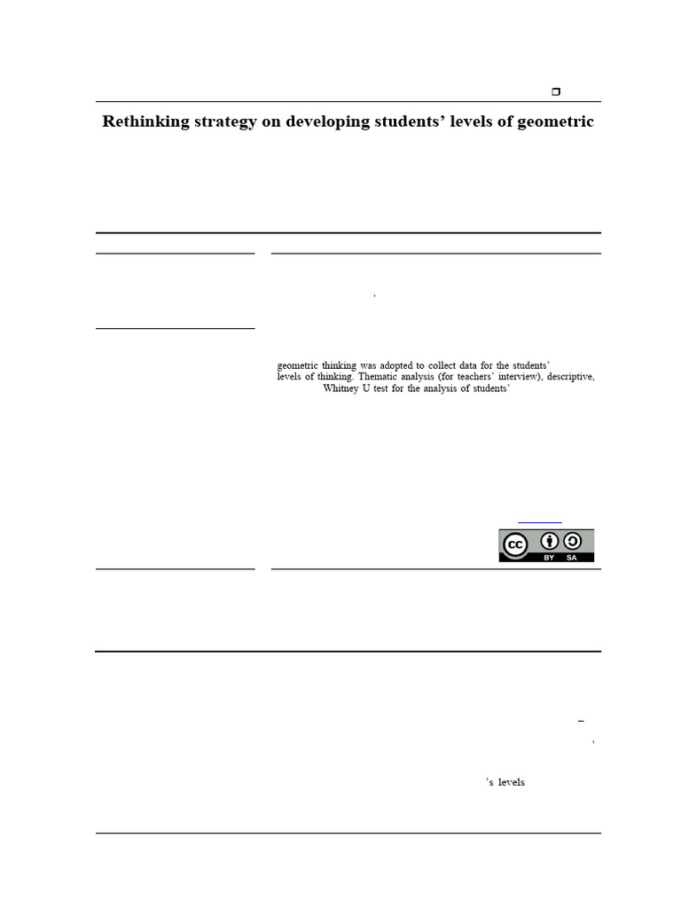 Rethinking Strategy On Developing Students' Levels of Geometric ...