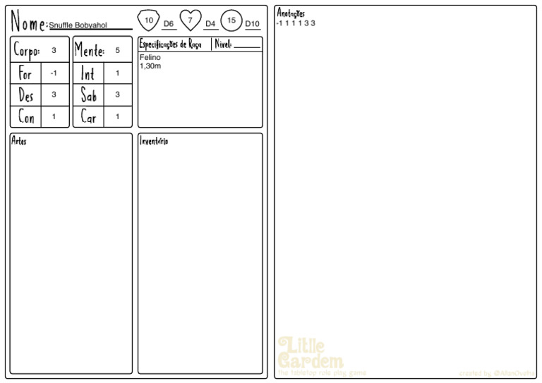 TTRPG - Little Garden Florzinha - Character Sheet Book - Fillable | PDF